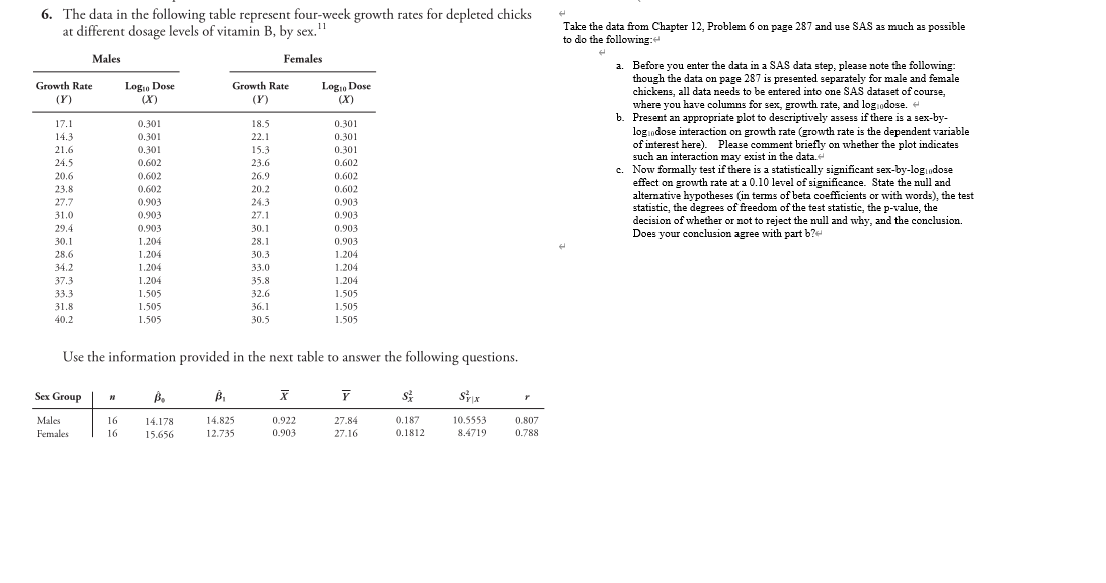 6. The data in the following table represent | Chegg.com