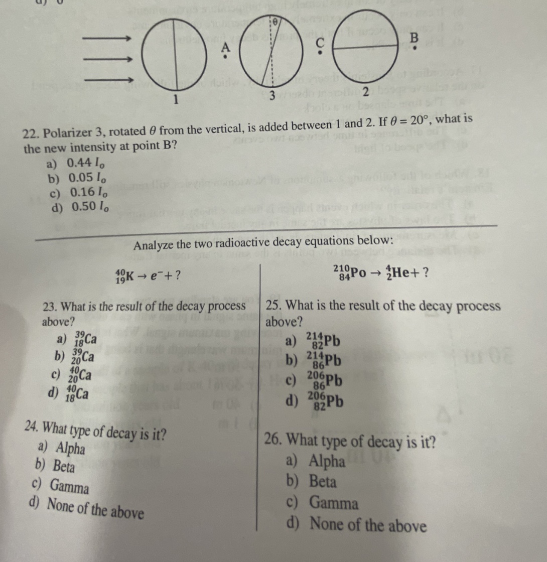 Solved 22. Polarizer 3 , rotated θ from the vertical, is | Chegg.com