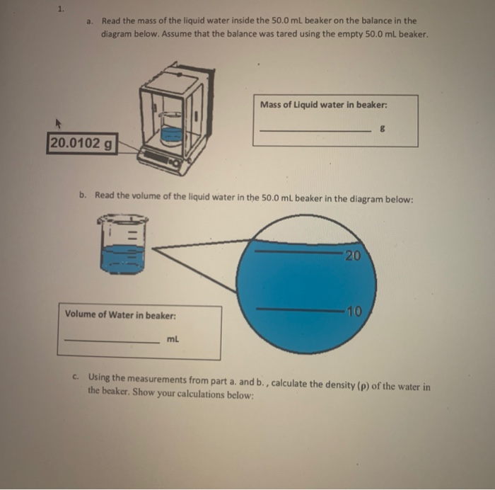 Solved 1. Read the mass of the liquid water inside the 50.0 | Chegg.com
