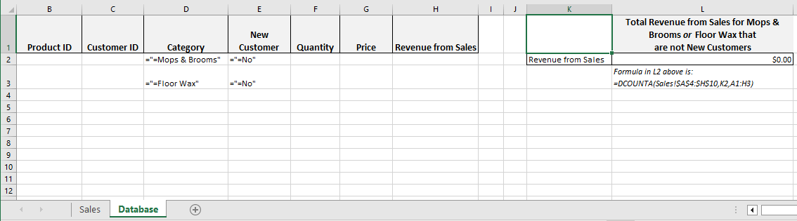 Solved Problem: Use a Database function (DCOUNT, DCOUNTA, | Chegg.com