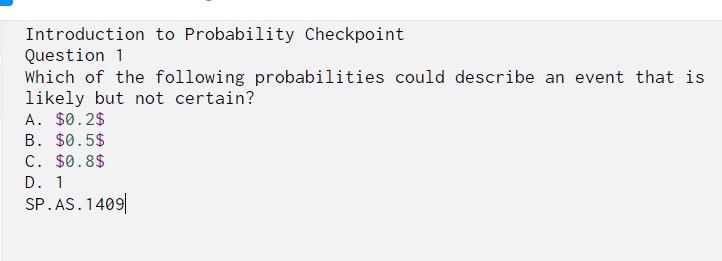 Solved Introduction to Probability Checkpoint Question 1 | Chegg.com