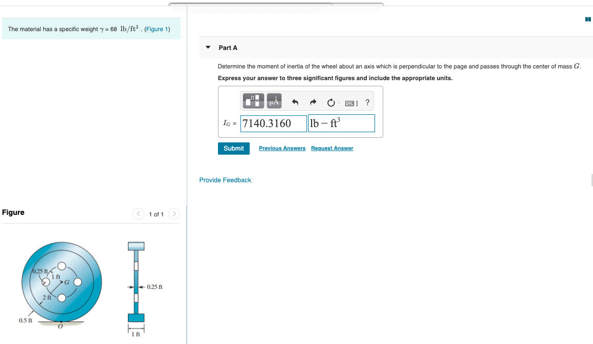 Solved The material has a specific weight y = 68 lb/ft" | Chegg.com
