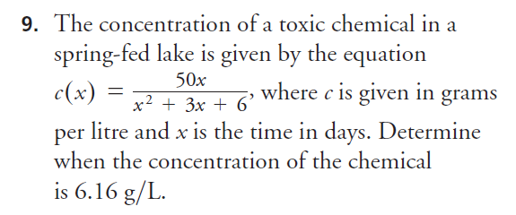 Solved = 9. The concentration of a toxic chemical in a | Chegg.com