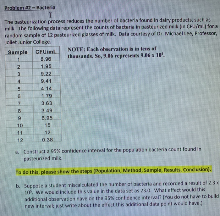 Solved Problem #2-Bacteria The pasteurization process | Chegg.com
