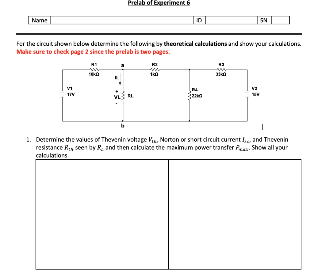 Solved Prelab of Experiment 6 For the circuit shown below | Chegg.com