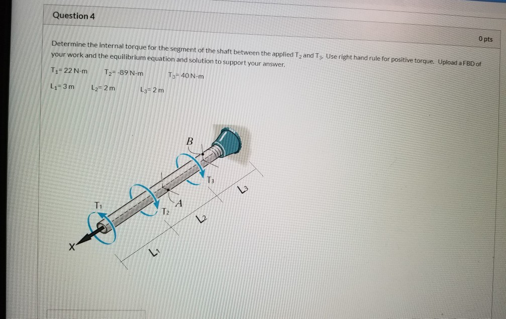 Solved Question 4 O pts Determine the internal torque for | Chegg.com