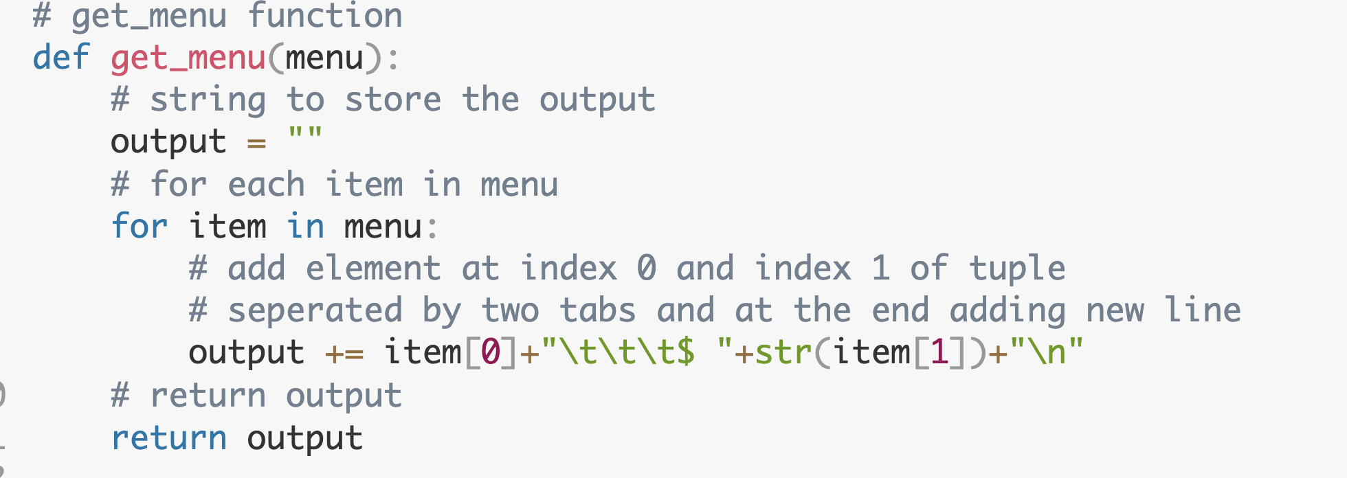 Solved ILTI = # get_menu function def get_menu(menu): # | Chegg.com