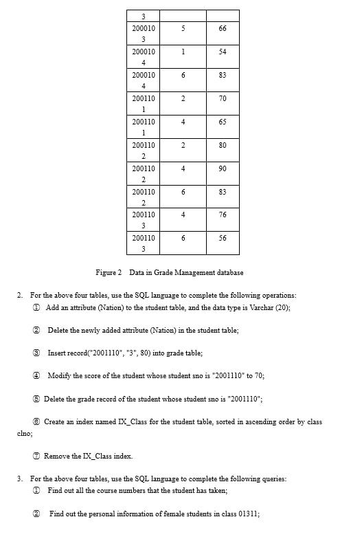 Solved 1. There is a database grade manager (Grade | Chegg.com