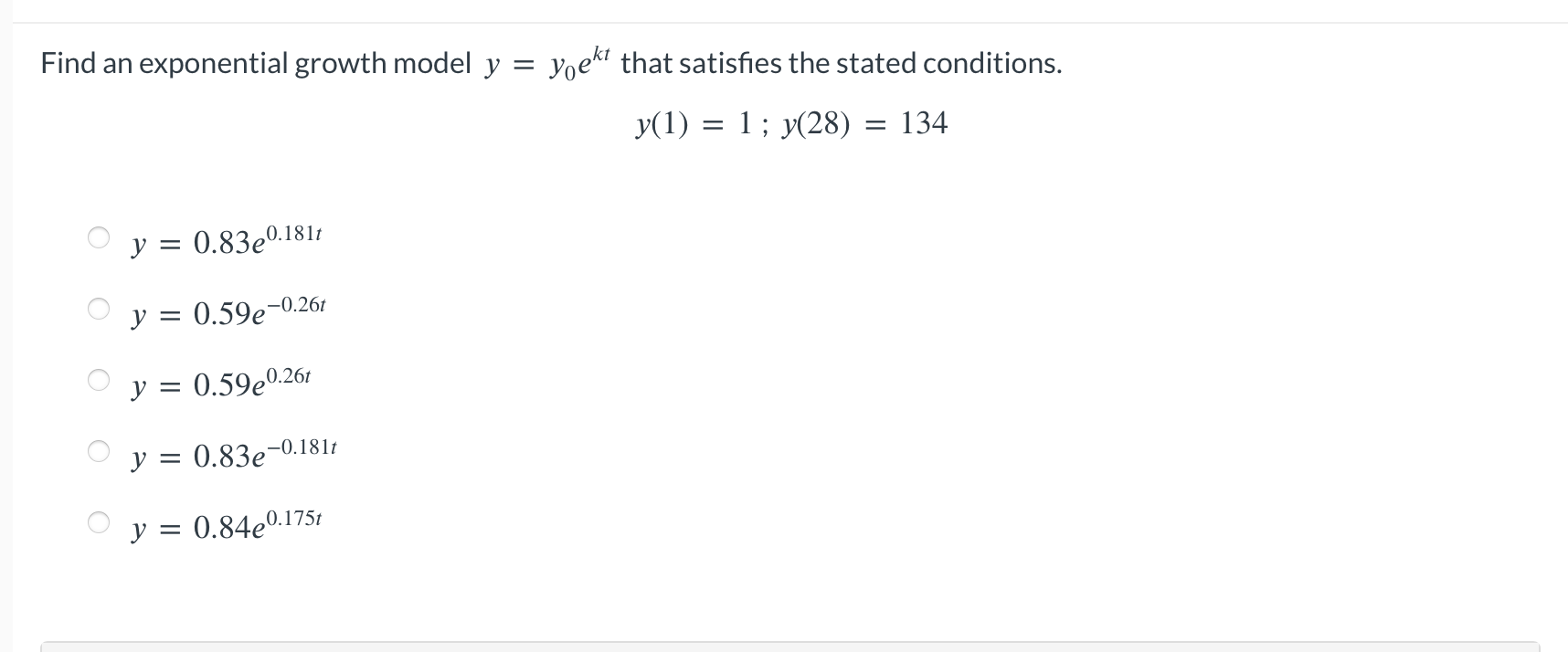 Solved Find an exponential growth model y=y0ekt that | Chegg.com