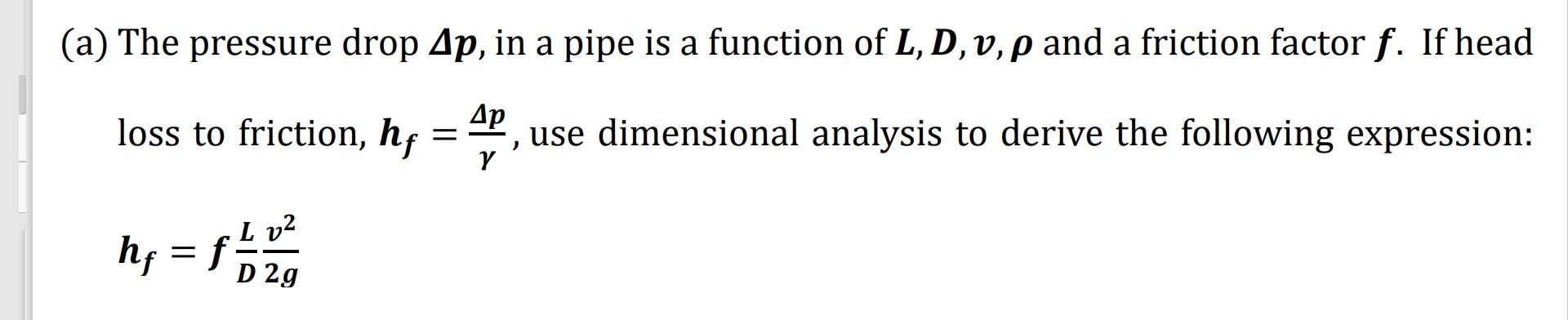Solved (a) The pressure drop Δp, in a pipe is a function of | Chegg.com