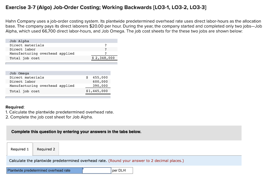 Solved Exercise 3-7 (Algo) Job-Order Costing; Working | Chegg.com