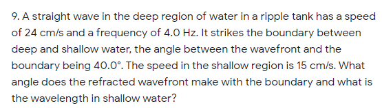 Solved 9. A straight wave in the deep region of water in a | Chegg.com