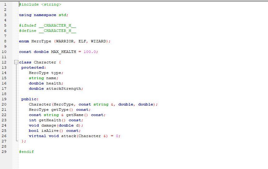 Solved Base Class enum HeroType {WARRIOR, ELF, WIZARD}; | Chegg.com