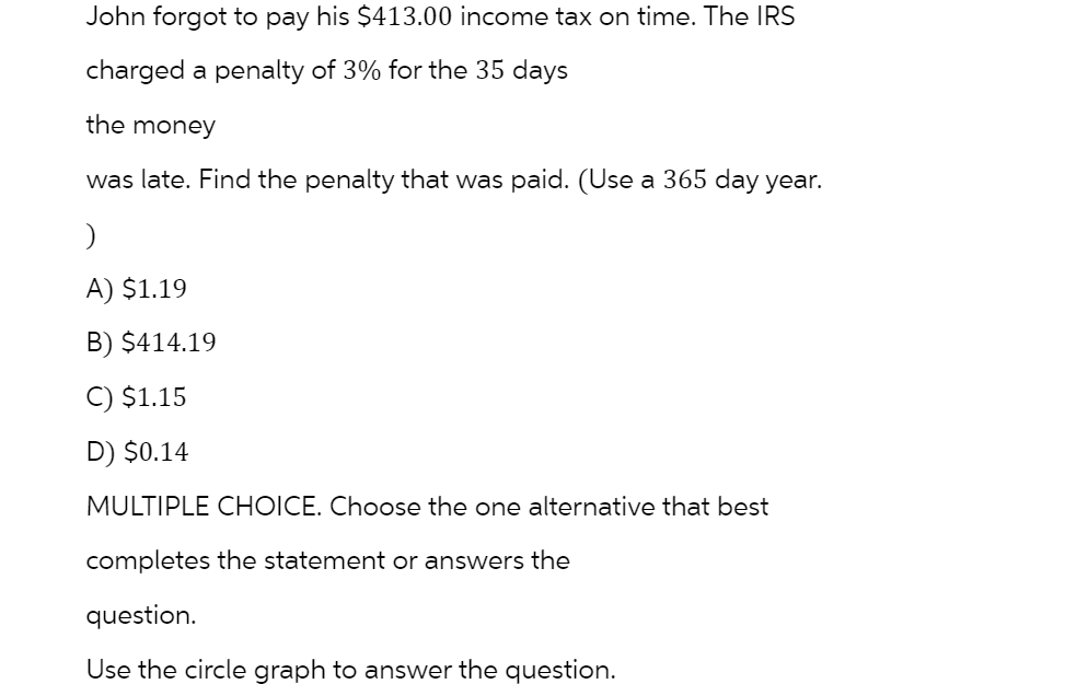 Solved John forgot to pay his $413.00 ﻿income tax on time. | Chegg.com
