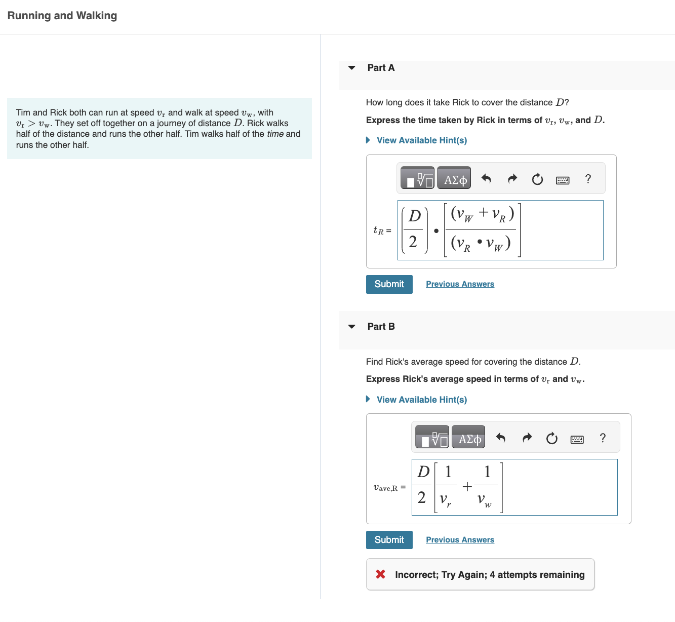 Solved How long does it take Tim to cover the distance? | Chegg.com