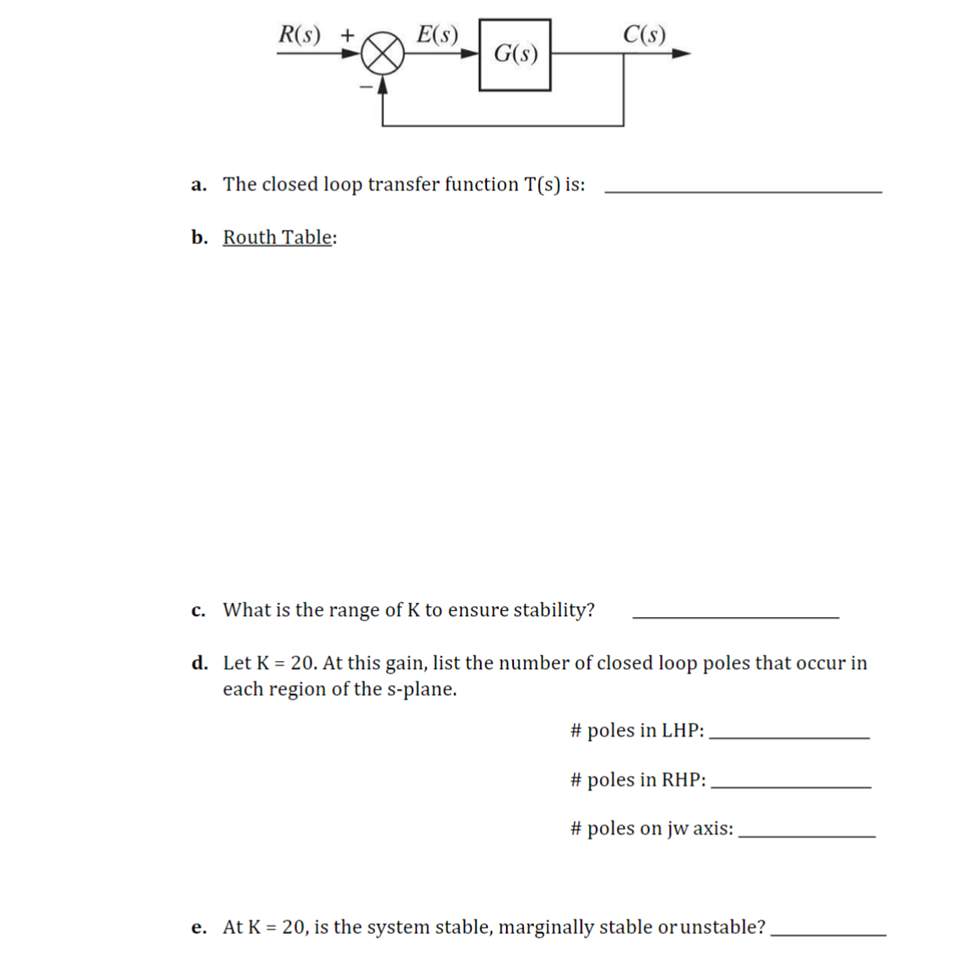 Solved Fill out a Routh table for a unity feedback system | Chegg.com