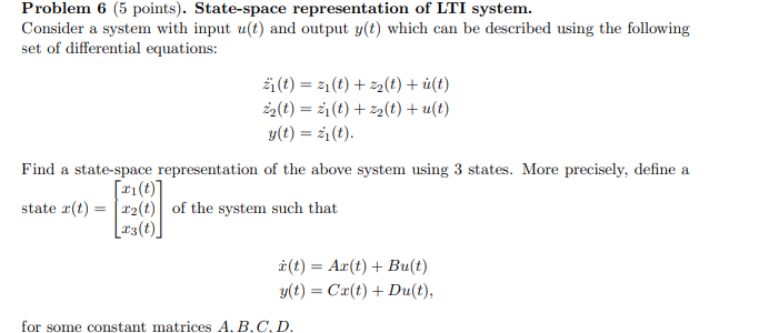State-space representation of LTI system. Consider a | Chegg.com