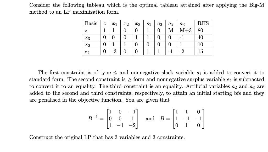 Solved Consider the following tableau which is the optimal | Chegg.com
