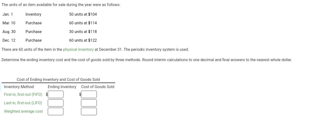 Solved The units of an item available for sale during the | Chegg.com
