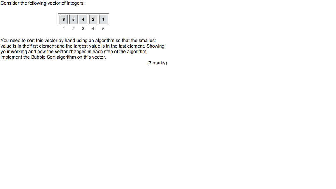 Solved Consider the following vector of integers: 8 54 2 1 1 | Chegg.com