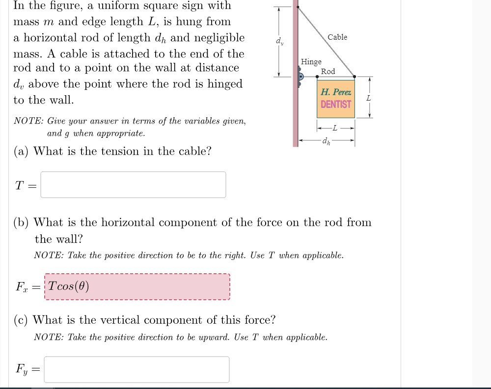 Solved In the figure, a uniform square sign withmass m ﻿and | Chegg.com