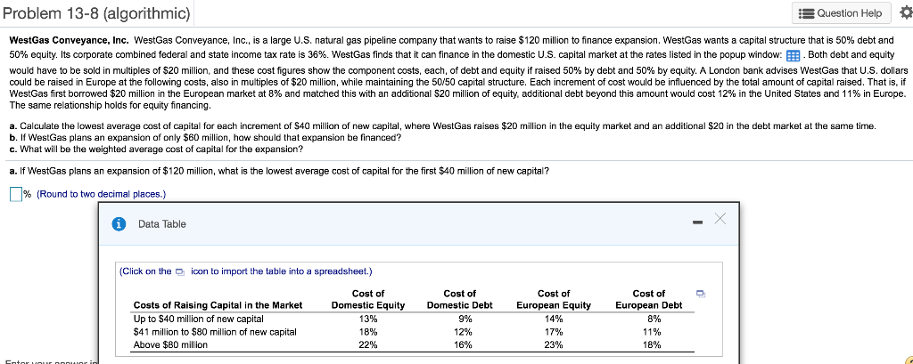 Solved Problem 13-8 (algorithmic) Question Help WestGas | Chegg.com