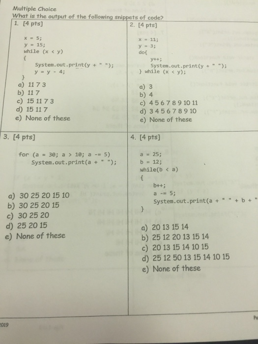 Solved Multiple Choice What is the output of the following | Chegg.com