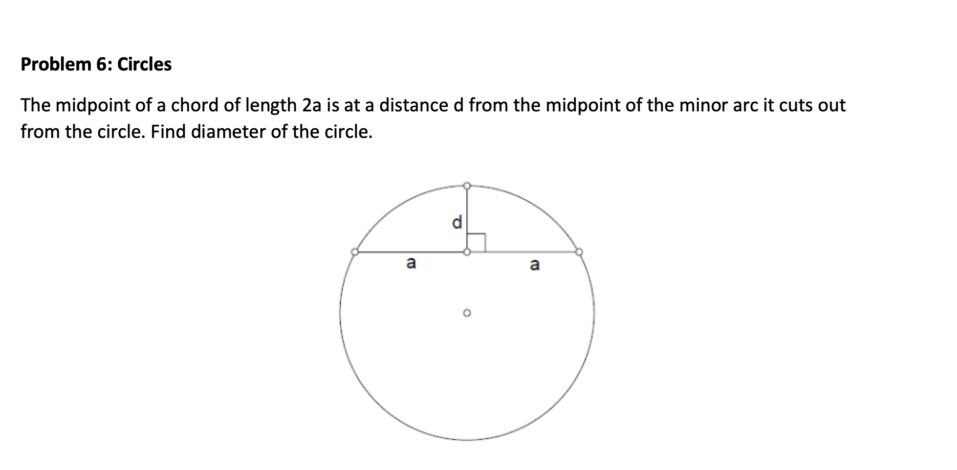 Solved The midpoint of a chord of length 2a is at a distance | Chegg.com