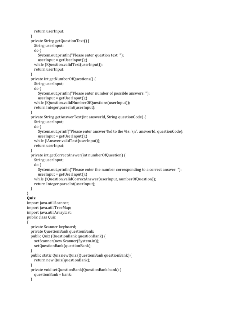JAVA Quiz Taker and Creator Modes (Source Code | Chegg.com
