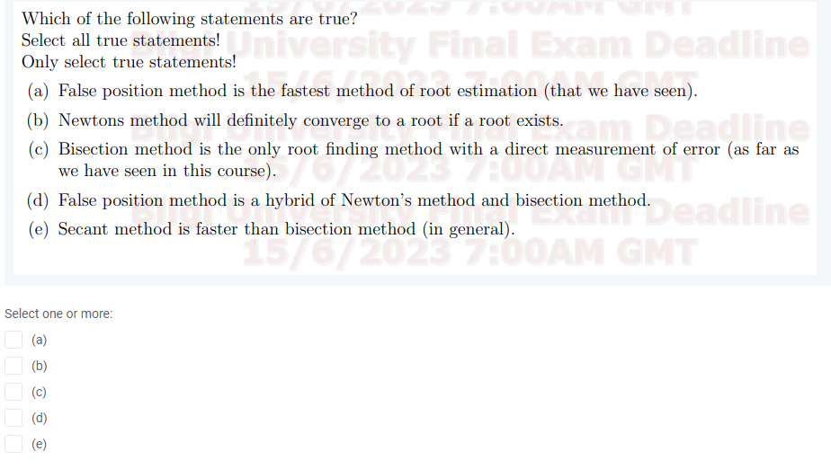 Solved Which of the following statements are true? Select | Chegg.com