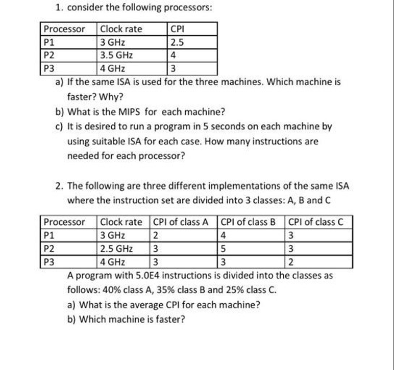Solved 1. consider the following processors: P2 Processor | Chegg.com