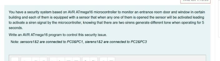 Solved You have a security system based on AVR ATmega16 | Chegg.com