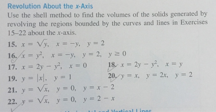 Solved Revolution About the x-Axis Use the shell method to | Chegg.com