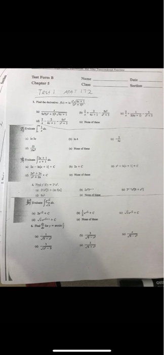 Test Form B Chapter 5 Name Date ClassSection Tess1 AT | Chegg.com