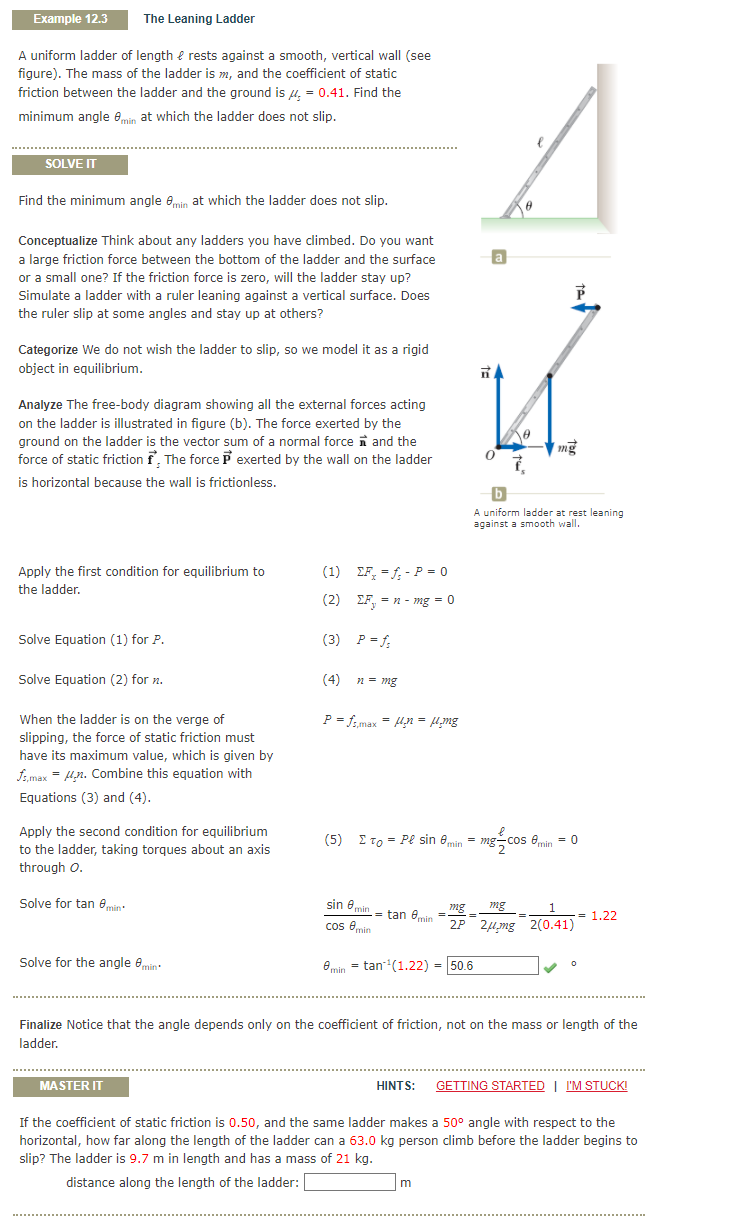 Solved Example 12.3 The Leaning Ladder A uniform ladder of | Chegg.com