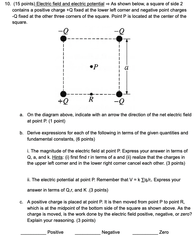 Solved 10. (15 points) Electric field and electric potential | Chegg.com