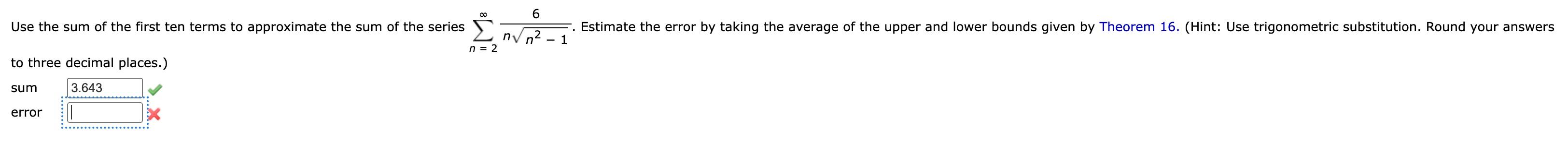 Solved to three decimal places.) sum error | Chegg.com Solved to three decimal places.) sum error | Chegg.com