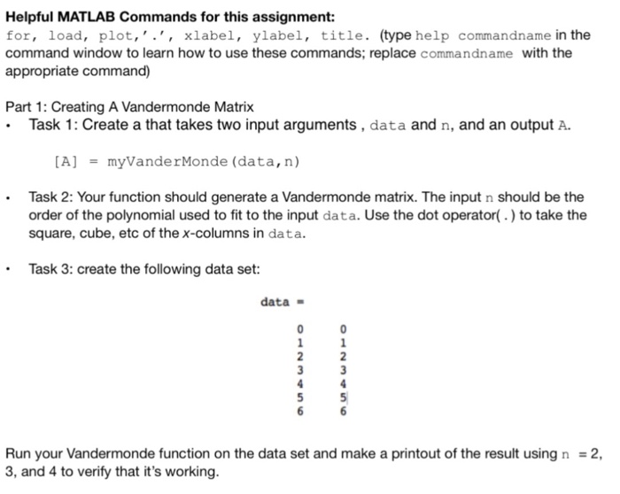 Solved Helpful MATLAB Commands for this assignment: for, | Chegg.com