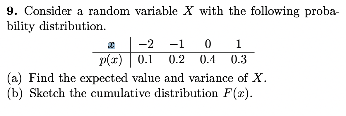 Solved 9. Consider a random variable X with the following | Chegg.com