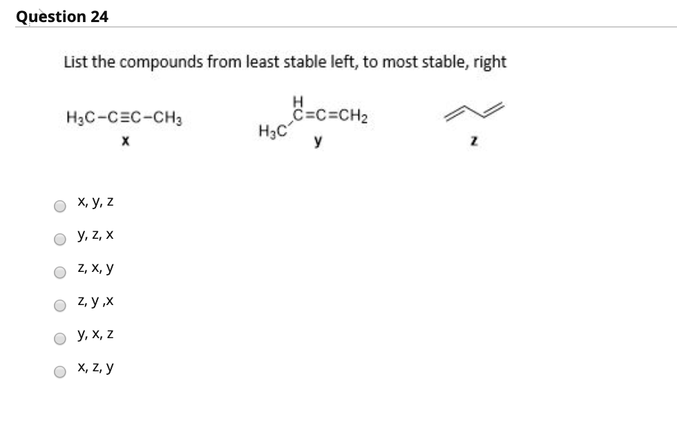 Solved Question 24 List the compounds from least stable | Chegg.com