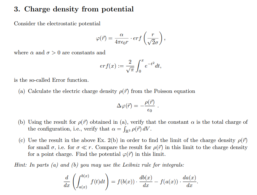 Solved 3. Charge density from potential Consider the | Chegg.com