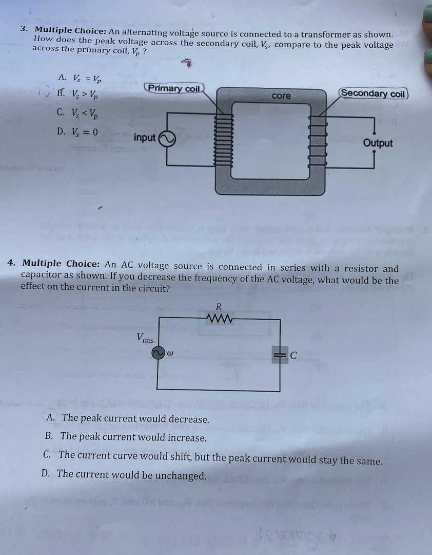 Solved 3. Multiple Choice: An alternating voltage source is | Chegg.com