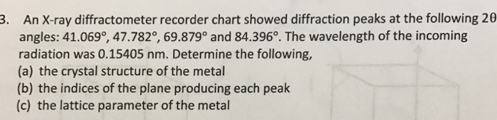 Solved An X-ray diffractometer recorder chart showed | Chegg.com