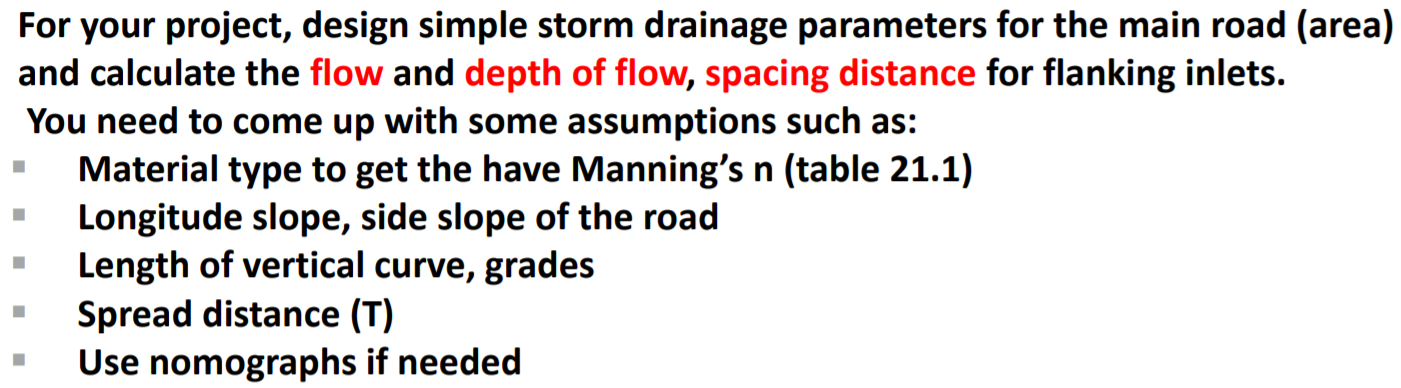 For your project, design simple storm drainage | Chegg.com
