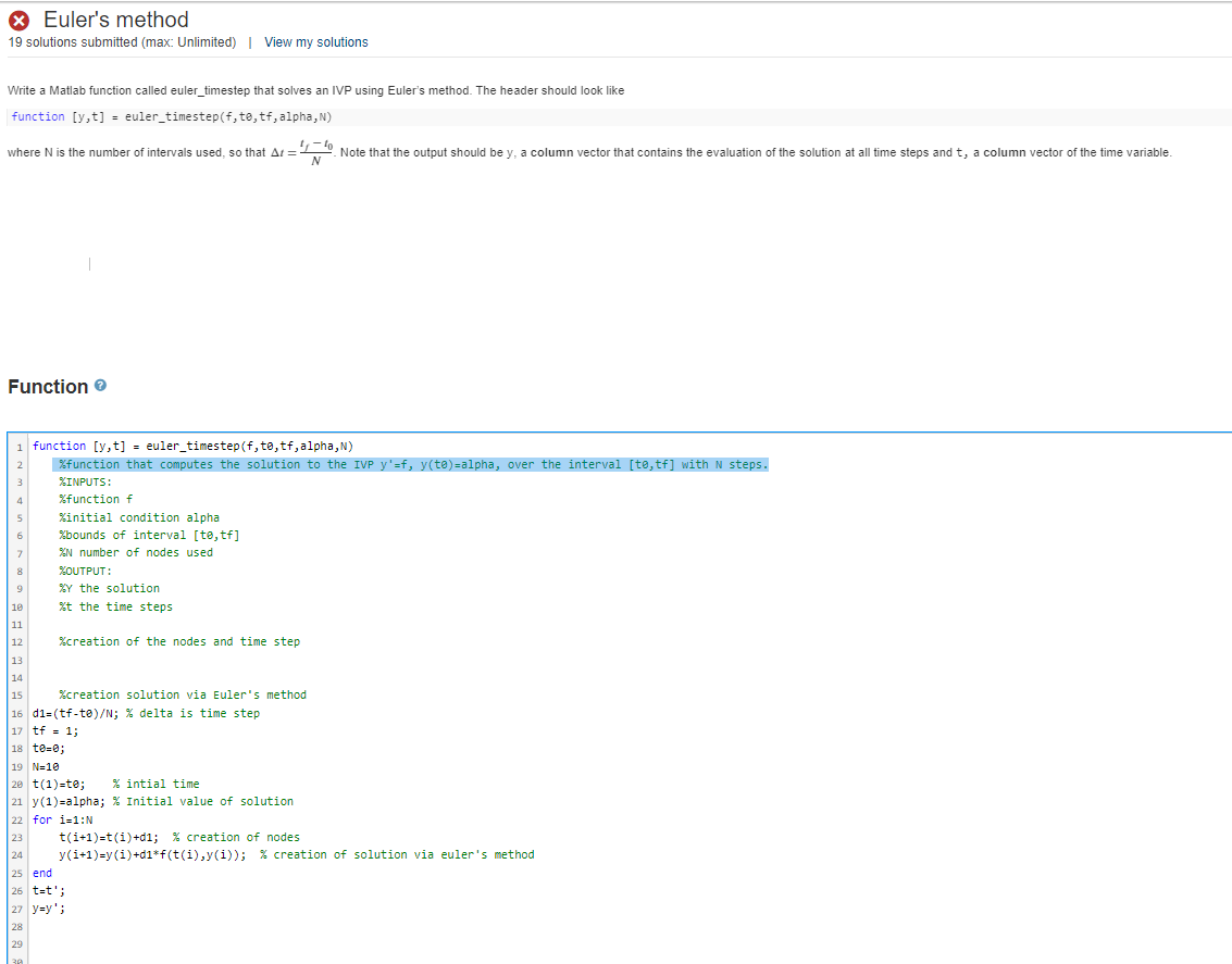 Solved Euler's method 19 solutions submitted (max: | Chegg.com