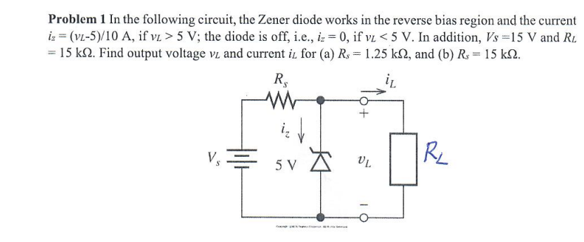 Solved Problem 1 In the following circuit, the Zener diode | Chegg.com