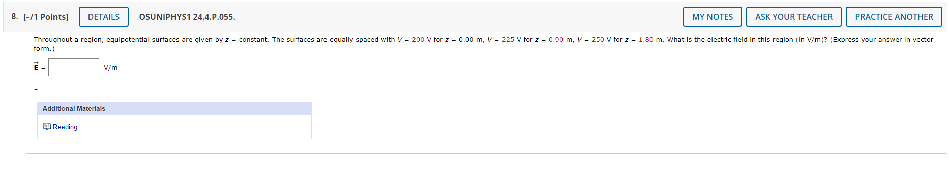Solved form.) E=V/m Additional Materials 䀏 Reading | Chegg.com