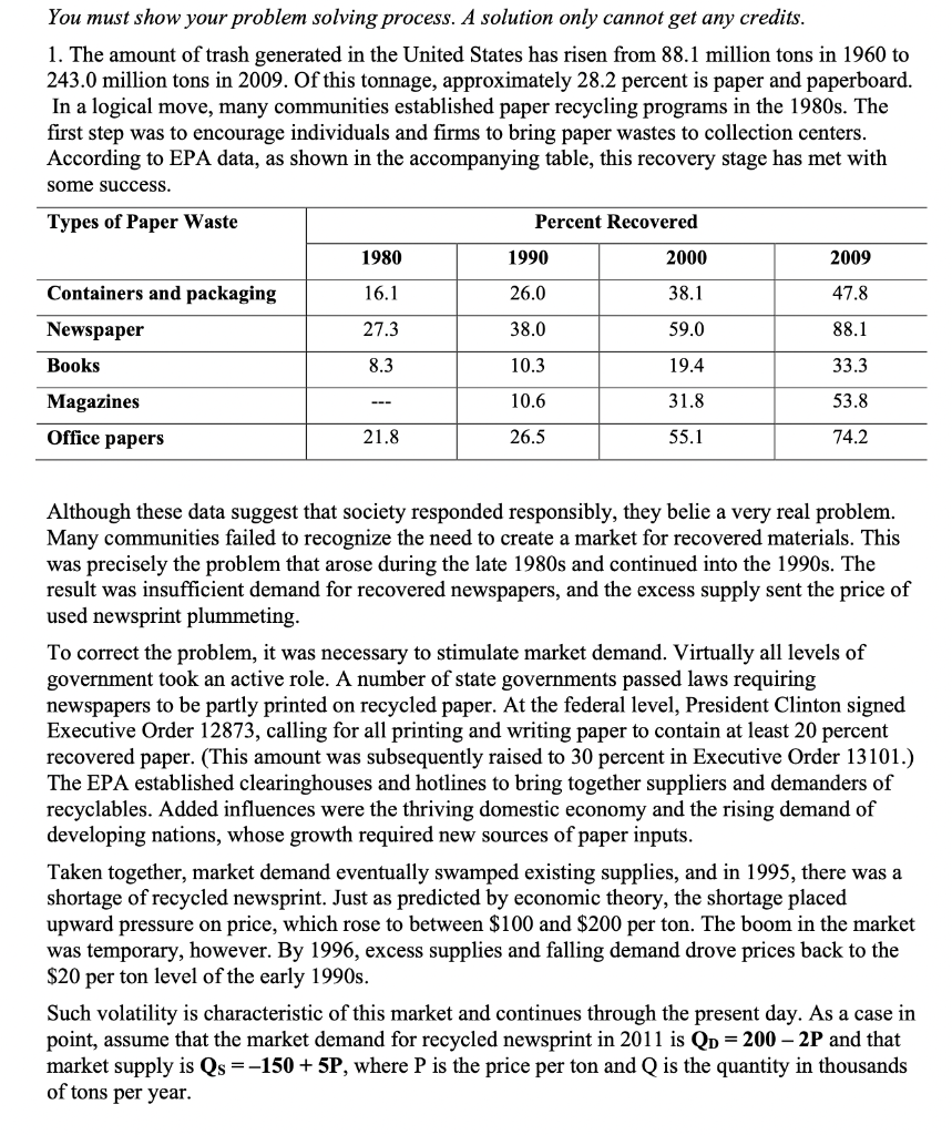Solved You must show your problem solving process. A | Chegg.com