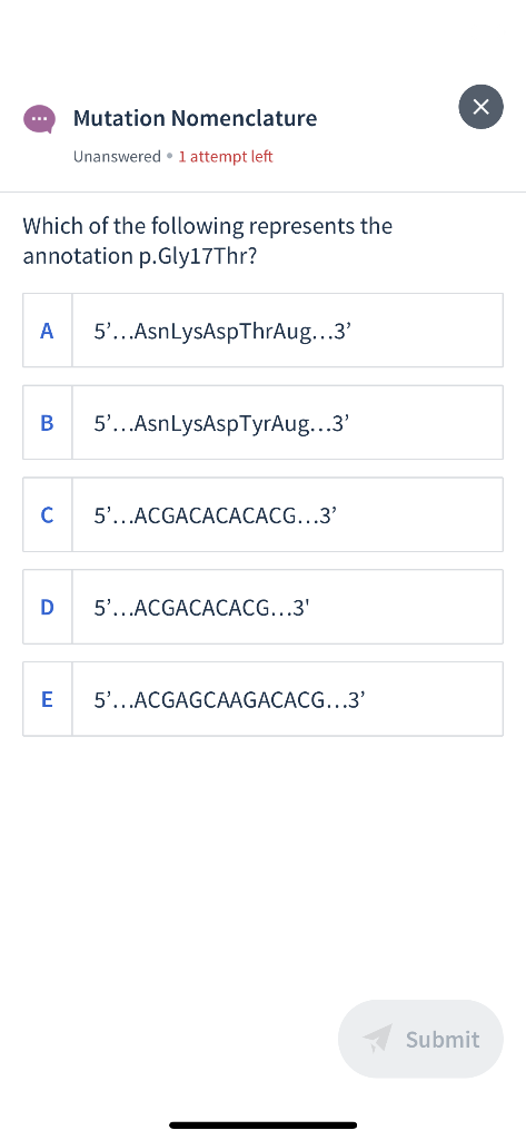 Solved Mutation Nomenclature Unanswered l attempt left Which | Chegg.com