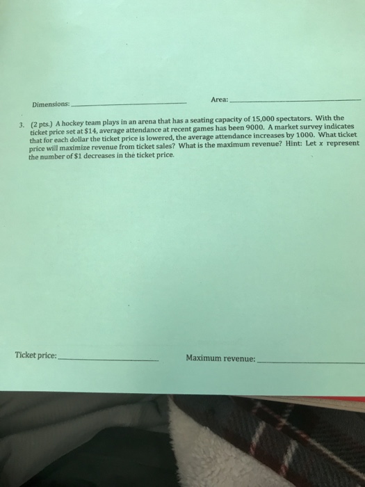 Solved Area: Dimensions: 3. (2 pts.) A hockey team plays in | Chegg.com